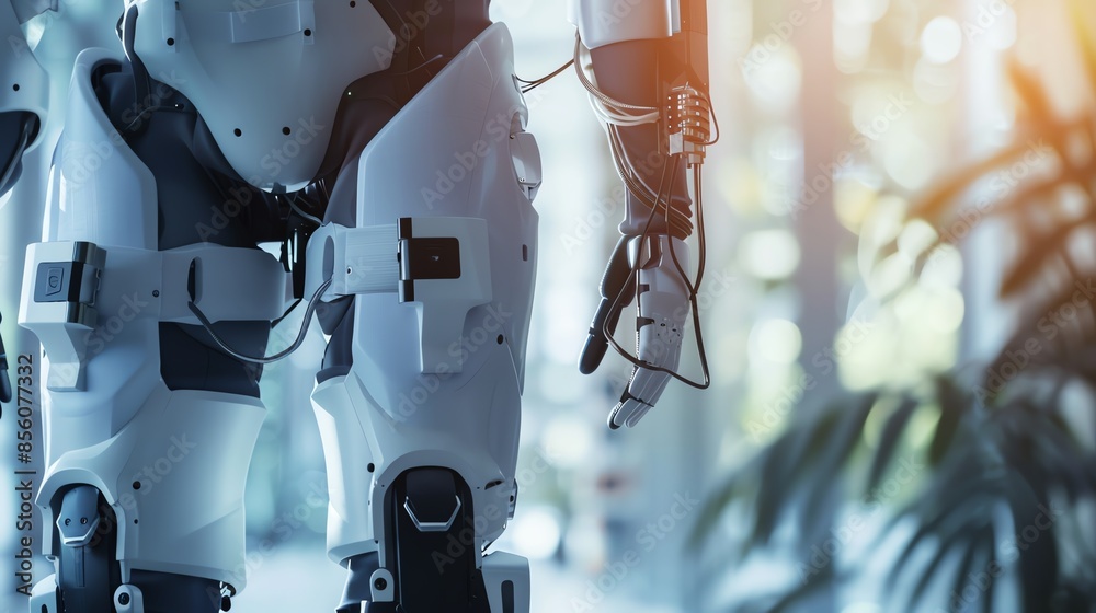Close-up of an advanced robotic exoskeleton suit, designed for AI ...
