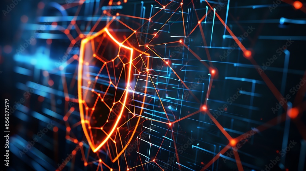 Digital shield graphic representing cybersecurity, data protection, and ...