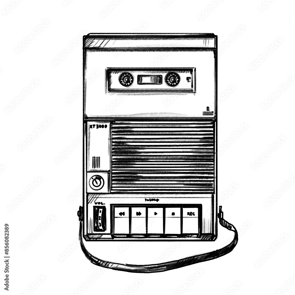 Tape Cassette recorder, hand drawn illustration, transparent PNG ...
