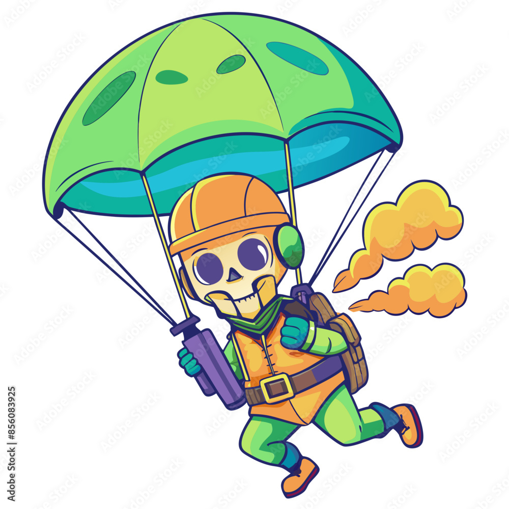 Skeleton wearing full military gear, including a helmet, tactical vest ...