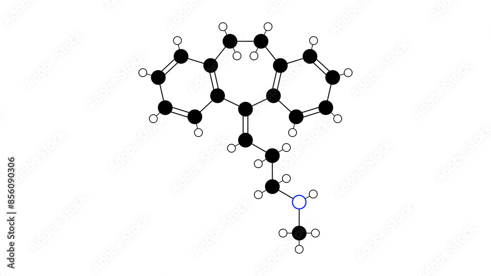nortriptyline molecule, structural chemical formula, ball-and-stick ...