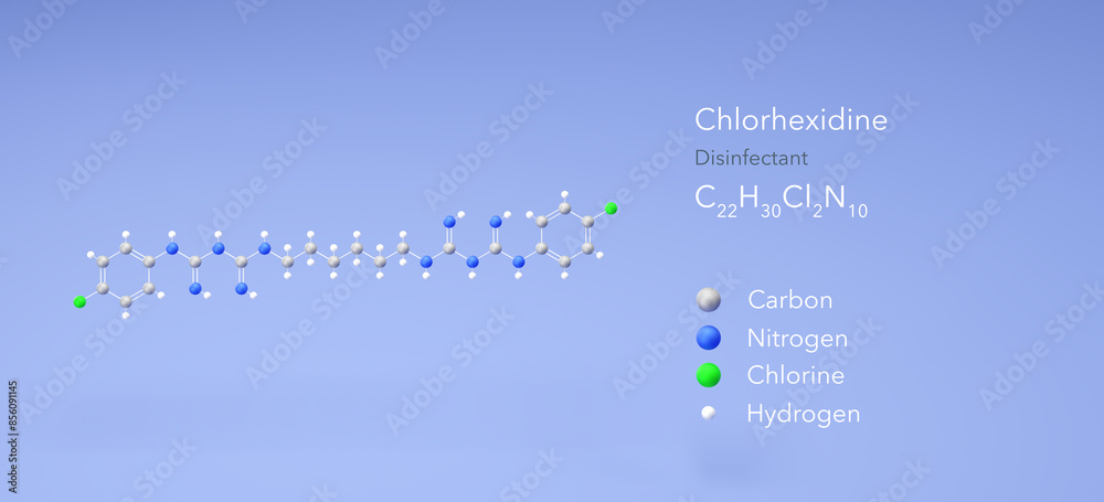 chlorhexidine molecule, molecular structure, disinfectant, 3d model ...