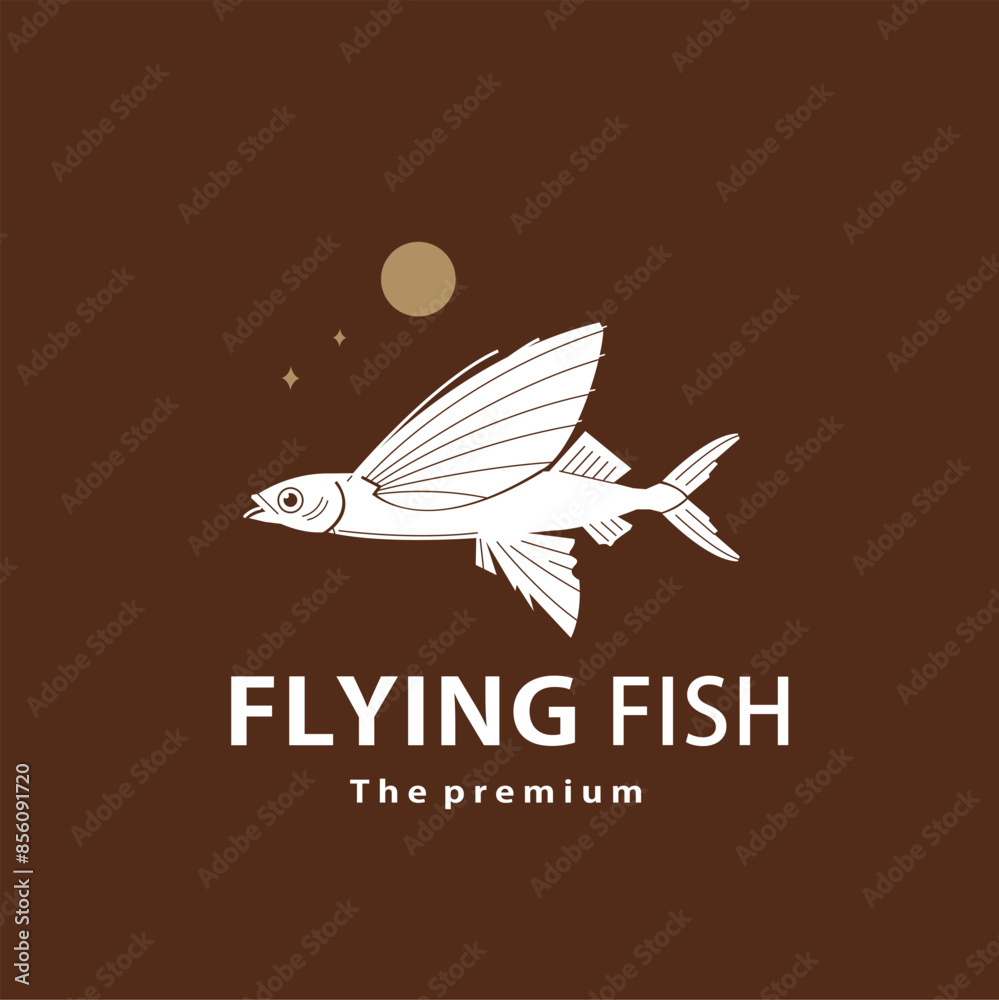 vintage retro hipster flying fish logo vector outline silhouette art ...