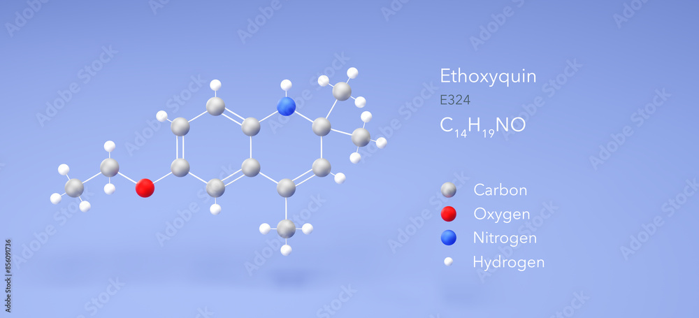ethoxyquin molecule, molecular structure, food preservative e324, 3d ...