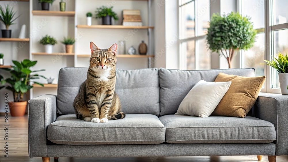 Cat relaxing on a cozy sofa in a modern living room, Cat, house, home ...
