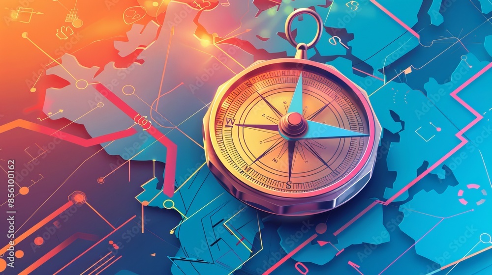Compass on map. Business strategic compass, Journey plan, Mission path ...