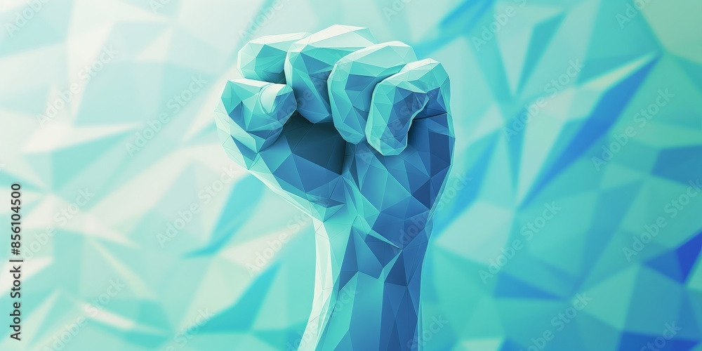 Geometric fist symbolizing strength, determination, and defiance, fight ...