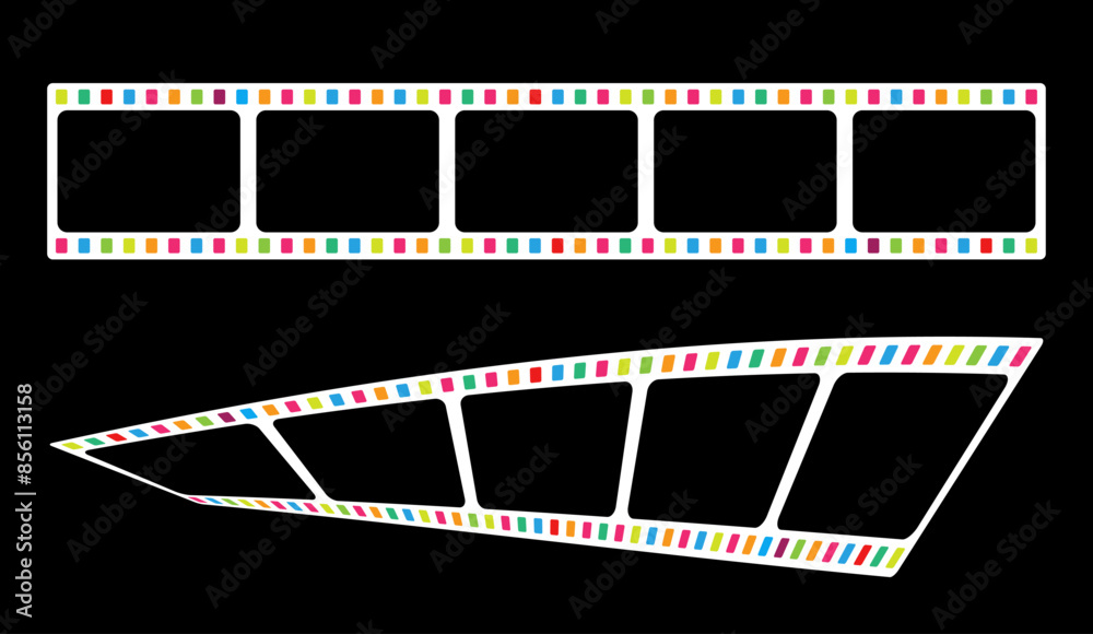 White 35mm film reel vector design with 5 frames on black background ...
