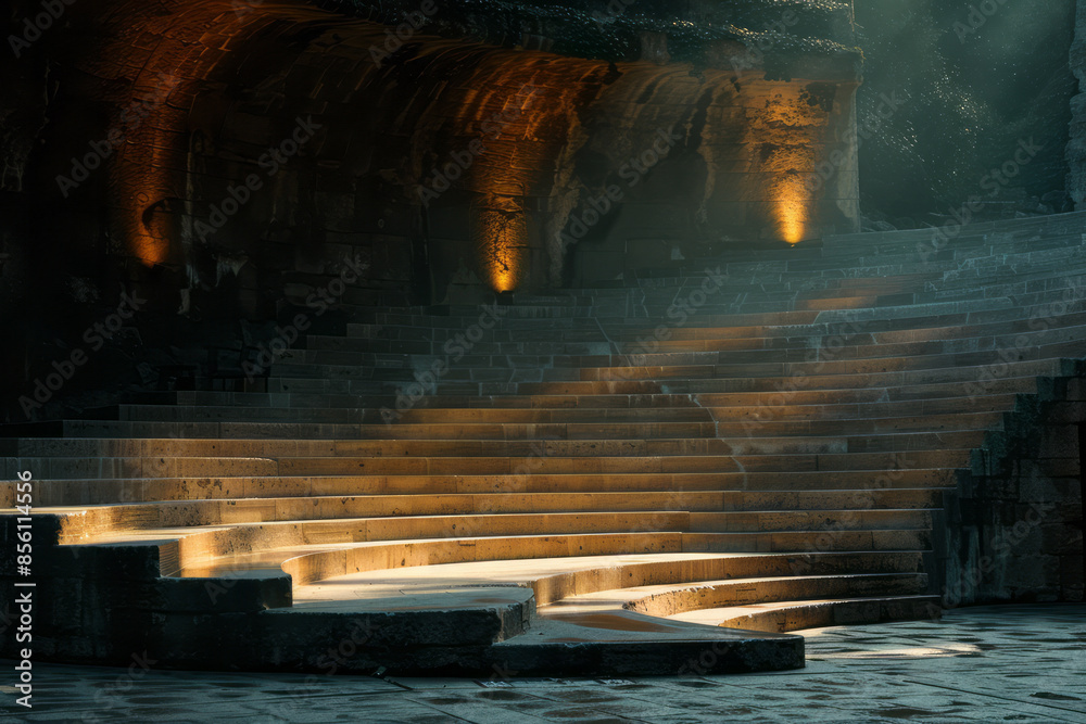 Roman amphitheater with modern seating and lighting in a 3D model ...