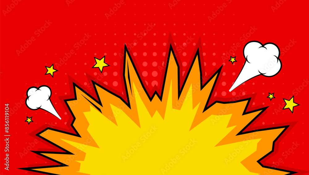 comic boom background with explosion effect and stars on red Stock ...