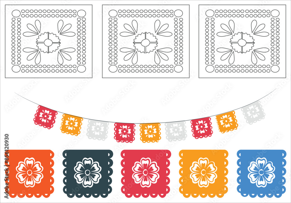 Day of the Dead Flag. Dia de los muetros. Papel Picado. Vector ...