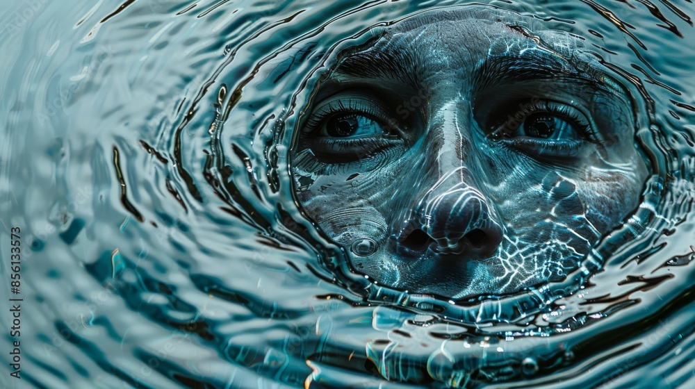 Submerged Face in Rippling Water. Artistic depiction of a face ...