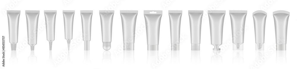 Set of white cosmetic tubes. Closed blank tubes with caps. Realistic ...