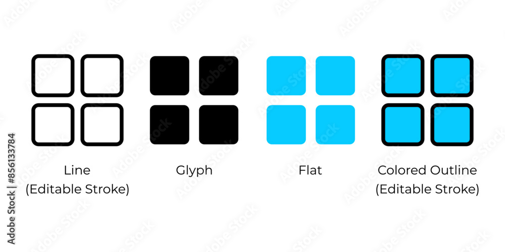 2X2 Grid squares, Menu, Category, App UI vector icon set for website ...