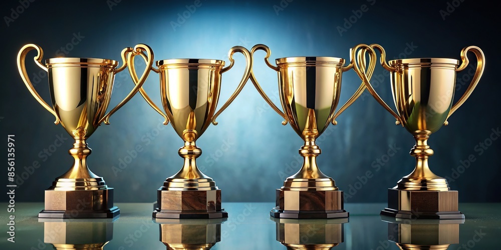 Trophy gold depicted in four different angles on background, trophy ...