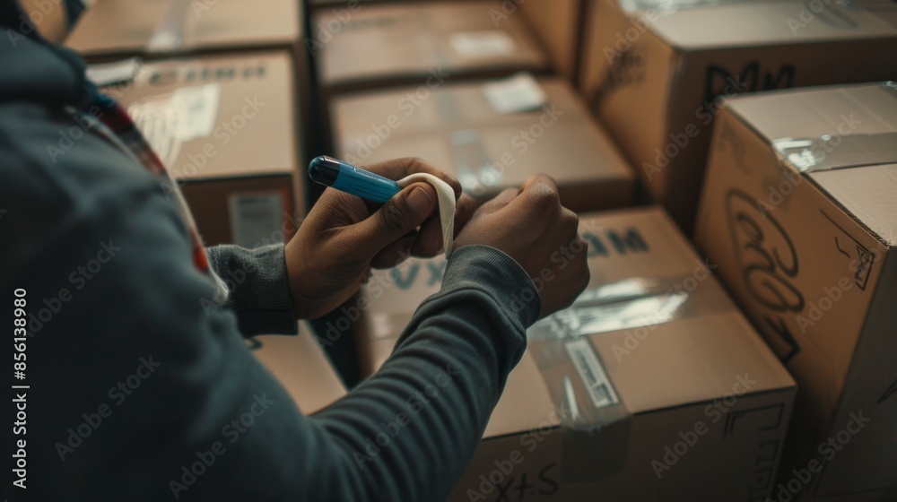 Organization and Labeling During Move - Close-up Hand Holding Marker ...