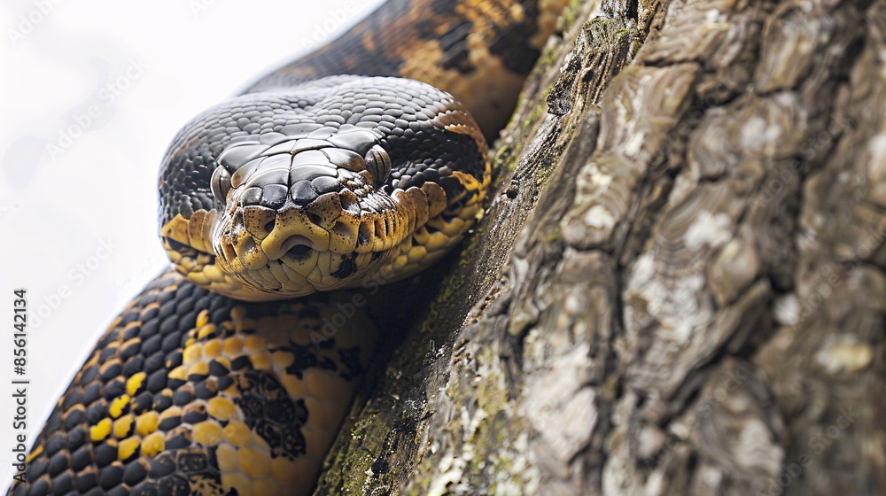 A massive anaconda, with its powerful body and distinctive scales ...
