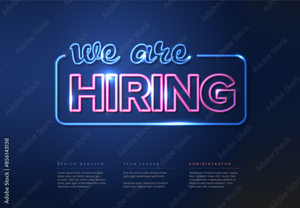 Company hiring new people flyer with night neon text effect Stock ...
