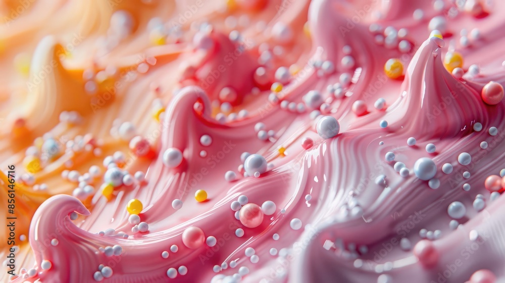 Abstract background of pink and yellow swirls with white and yellow ...
