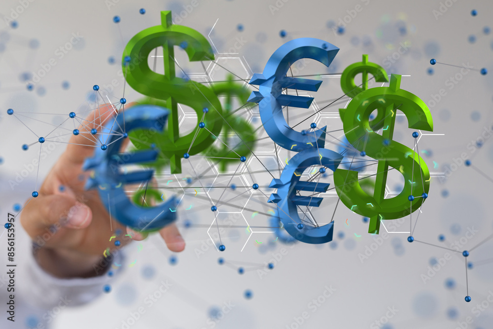 Main world currency theme dollar and euro background. Row and pile of ...