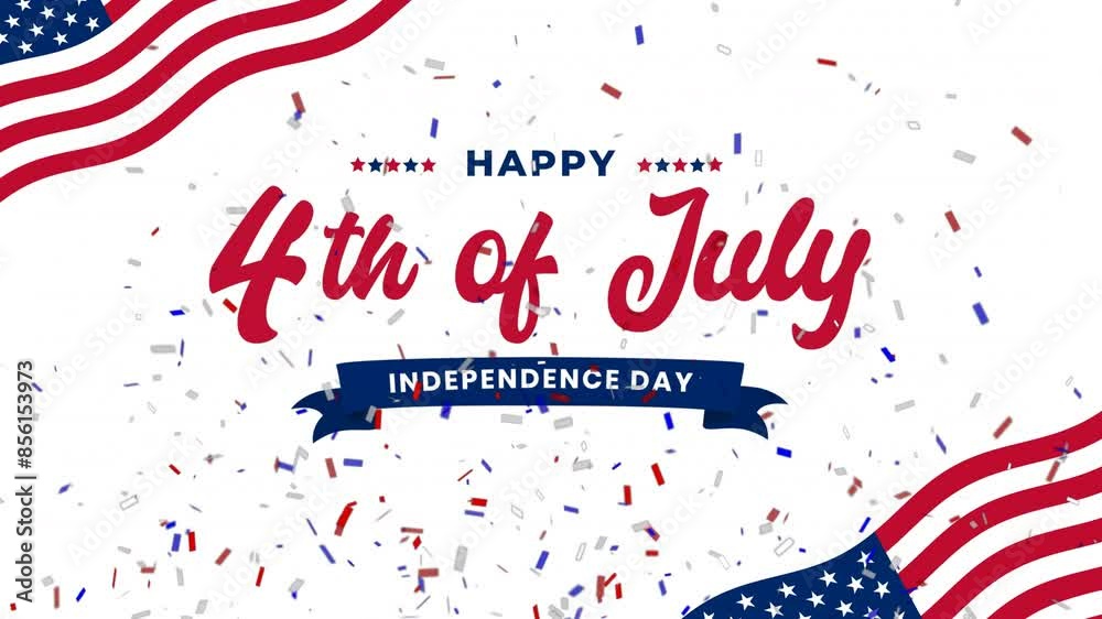 Happy 4th of July Text Animation on white Screen. 4th of July Text ...