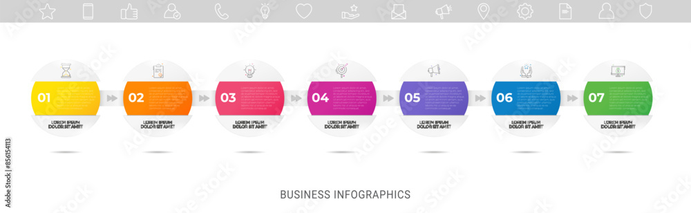 Business vector infographics with 7 circles and arrows. Timeline ...