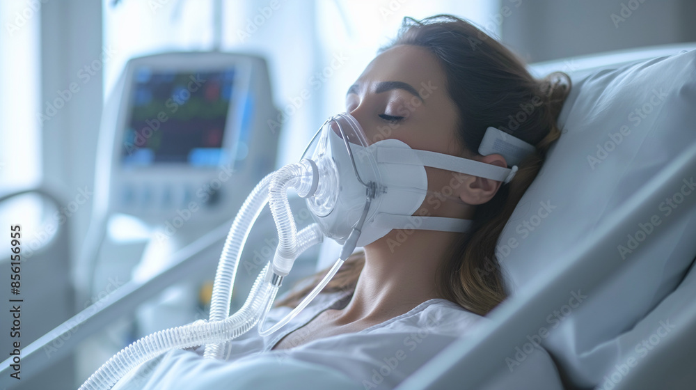 Woman in coma, heart rate falling on ecg monitor, intensive care ...