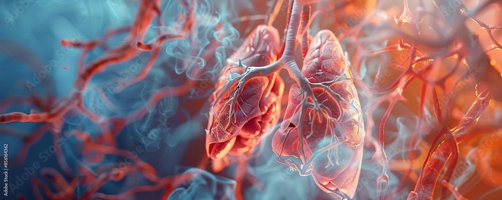 A photorealistic visualization of the inner human lungs, depicting the ...
