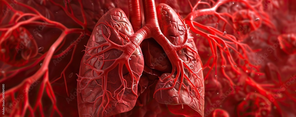 A photorealistic visualization of the inner human lungs, depicting the ...