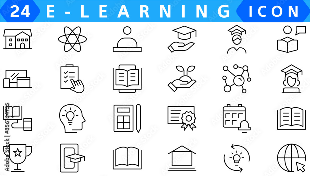 E-learning, online education icons set. 60 Electronic learning icons ...