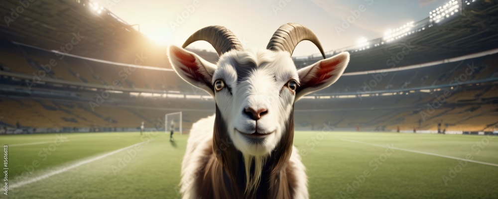Closeup of a goat in soccer stadium. Extremely detailed and realistic ...