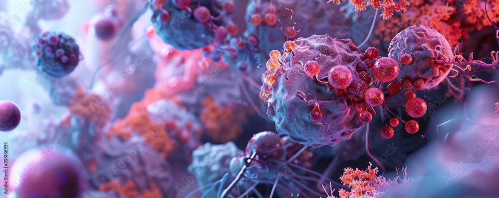 An educational poster in a medical laboratory showing the progression ...