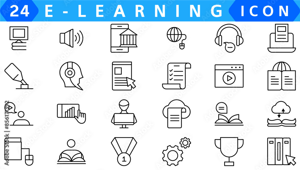 e learning outline vector icons isolated on white. e learning icon set ...