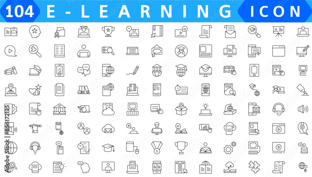 e learning outline vector icons isolated on white. e learning icon set ...