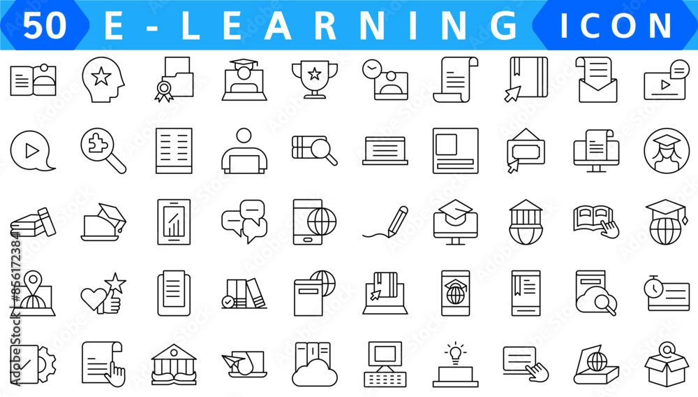 e learning outline vector icons isolated on white. e learning icon set ...