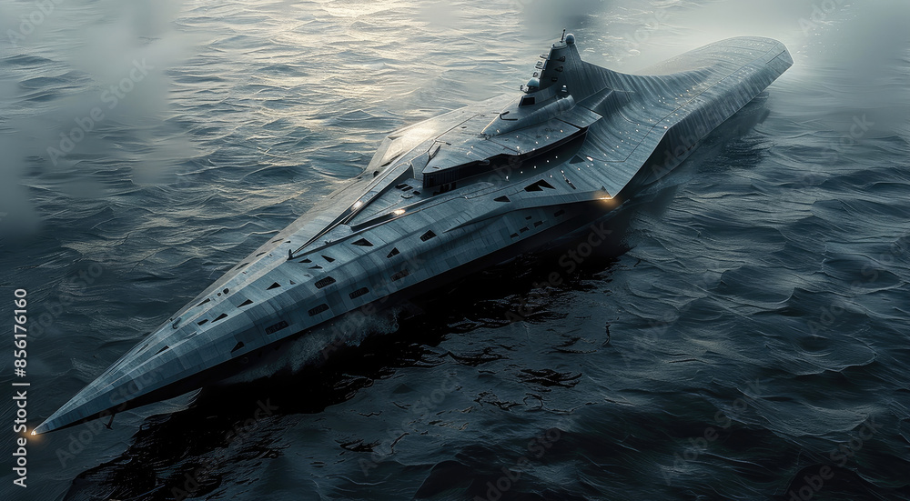 An ultra-modern warship with streamlined design and stealth, radar ...