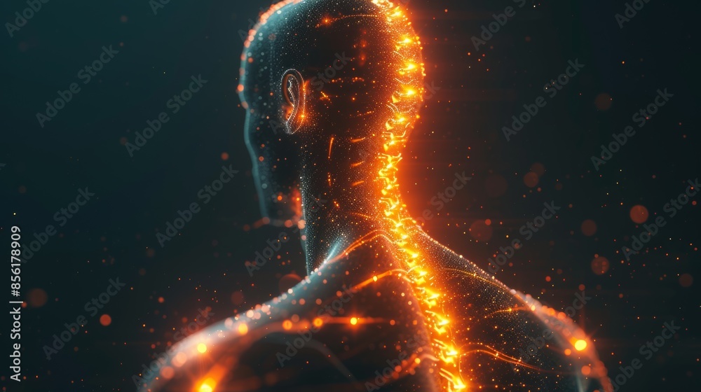 Digital representation of human nervous system with glowing neural ...