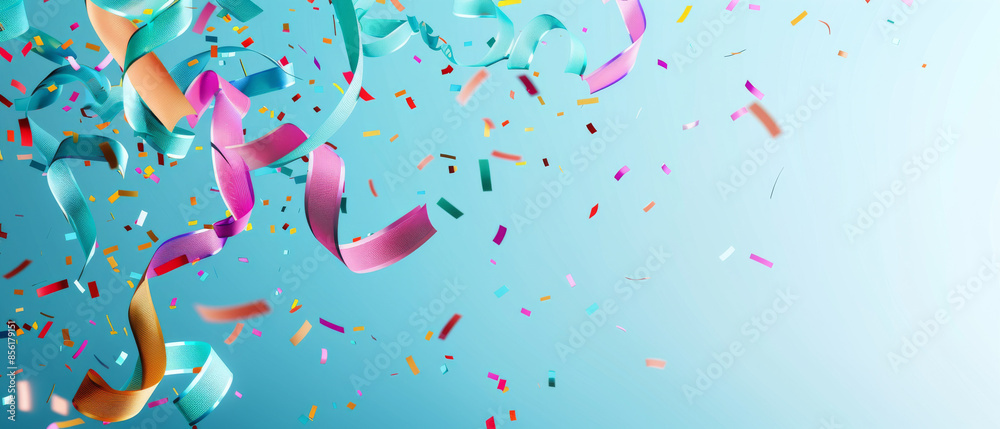 Colorful confetti and streamers joyfully suspended in mid-air ...