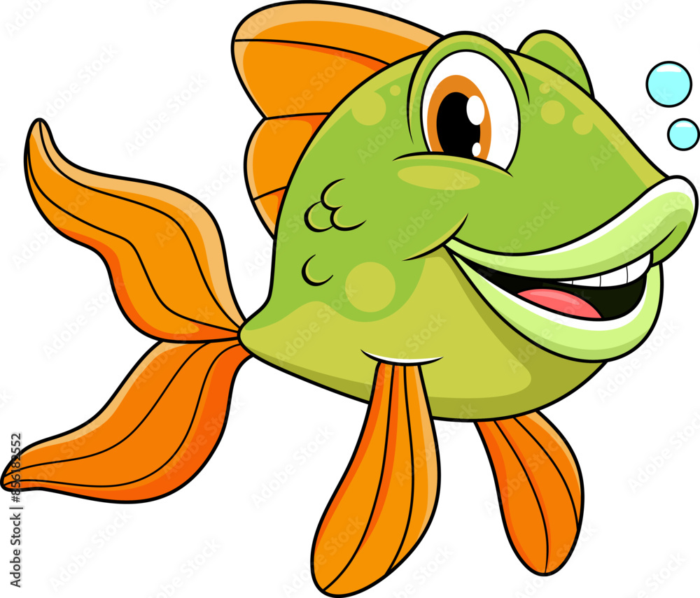 Cute Fish Cartoon Character Swims Underwater. Vector Hand Drawn ...