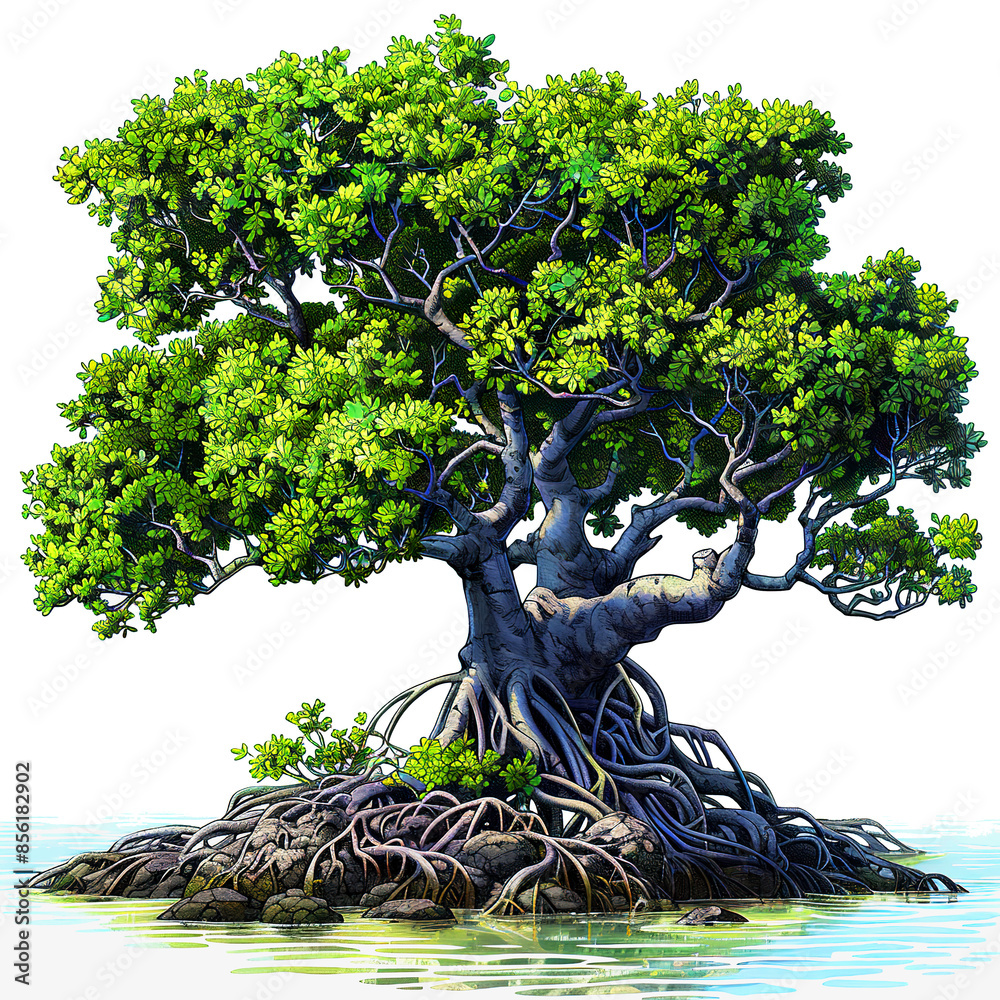 Cartoon Mangrove tree isolated on a white background. Mangrove tree ...