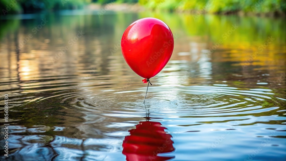 Red helium balloon floating on water puddle, red, balloon, helium ...