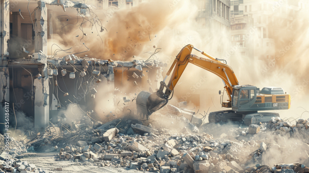 Capturing a dramatic building demolition in progress with towering ...
