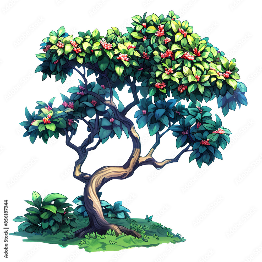 Cartoon Fig tree isolated on a white background. Fig tree cartoon ...