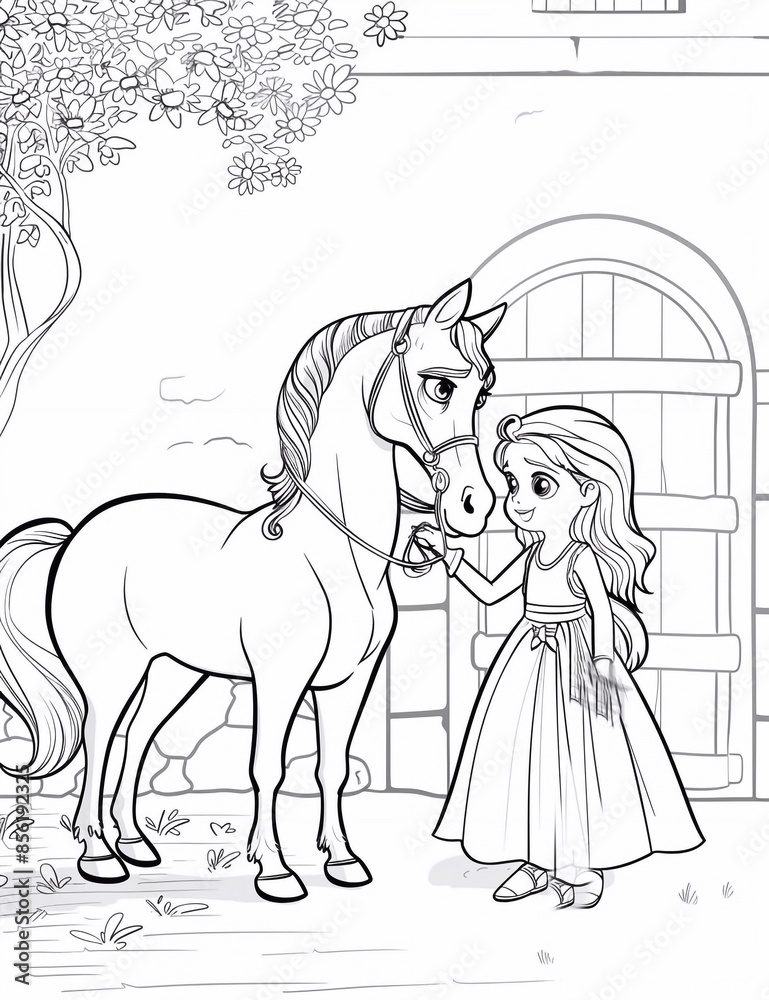 coloring pages for kids, The princess tells her horse bedtime stories ...