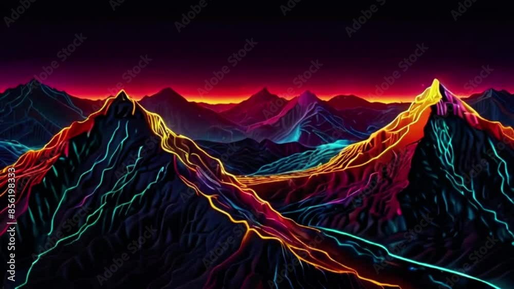 Abstract digital topographic contour map concept, neon light ...