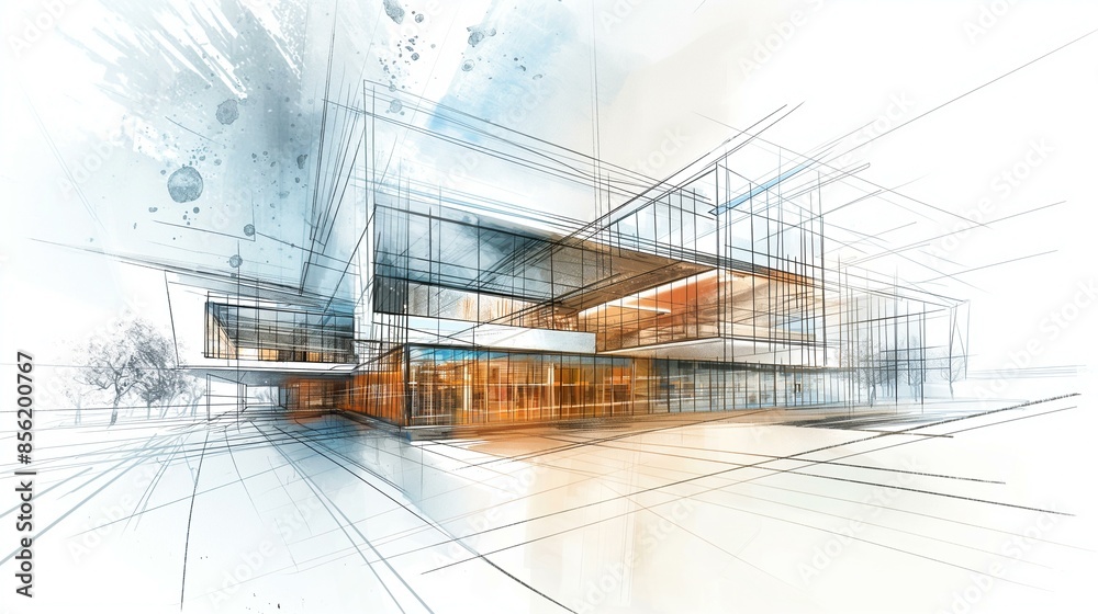 Modern Architectural Drawing of a Futuristic Building With Expanding ...