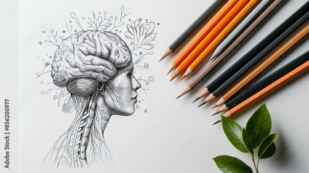 Artistic Brain Drawing with Colored Pencils for World Mental Health Day ...