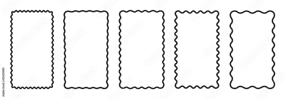 Set of rectangle frames with wavy edges. Rectangular shapes with wiggly ...