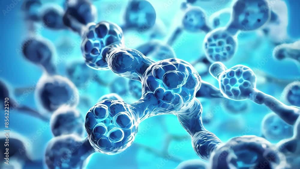 Close-up of human nerve cells and neuronal endings under microscope in ...