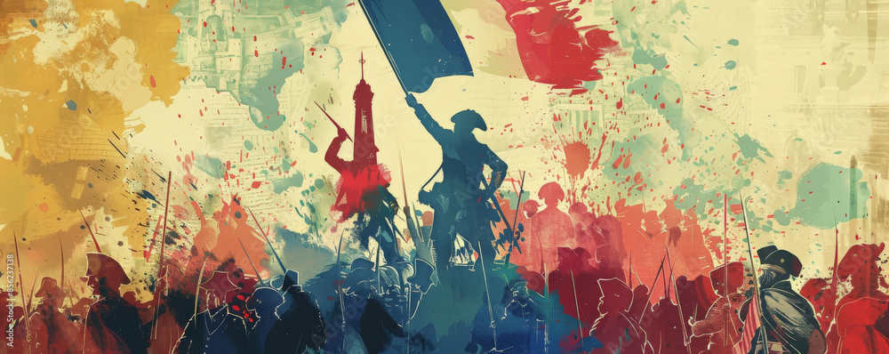 Bastille Day background with a historic depiction of the storming of ...